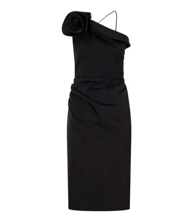 Magda Butrym One-shoulder Appliquéd Gathered Midi Dress - Black