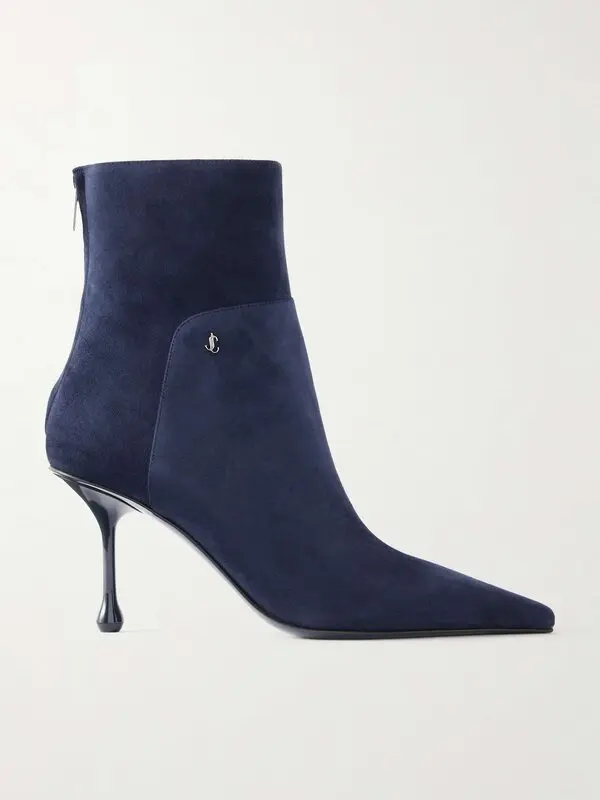 JIMMY CHOO Cycas 80 Logo-embellished Suede Ankle Boots - Navy