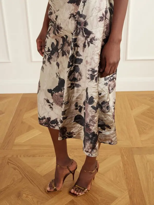 Erdem Floral-print Gathered Crinkled-satin Midi Dress - Multi