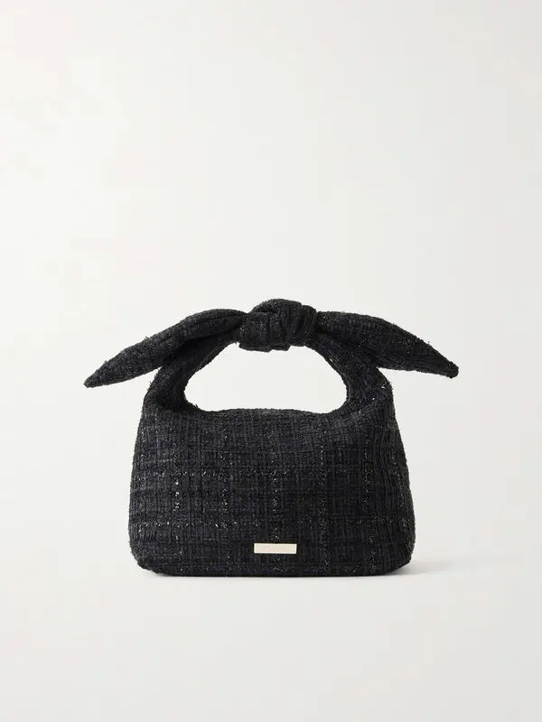 AQUAZZURA Bow Tie Mini Metallic Tweed Tote - Black