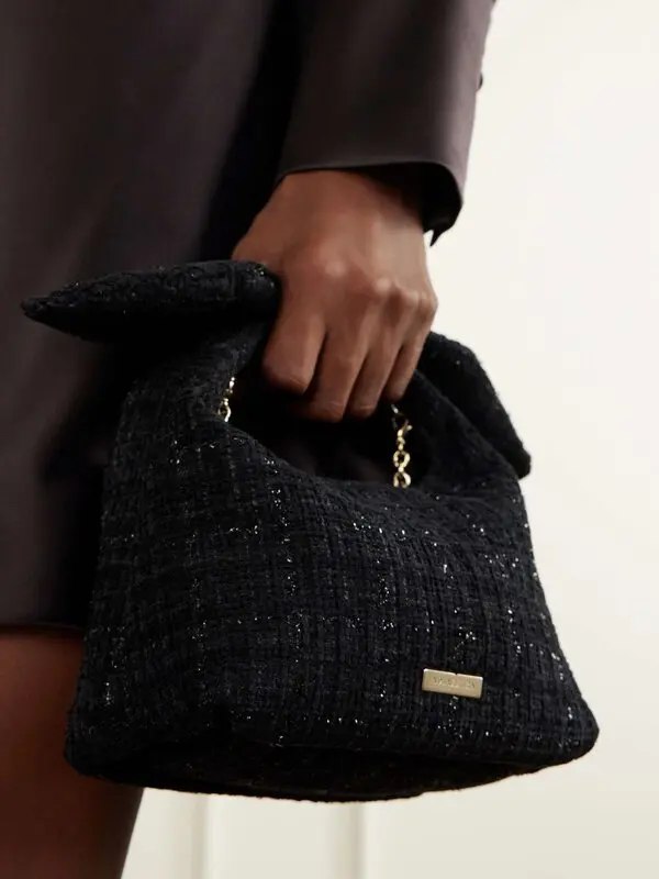 AQUAZZURA Bow Tie Mini Metallic Tweed Tote