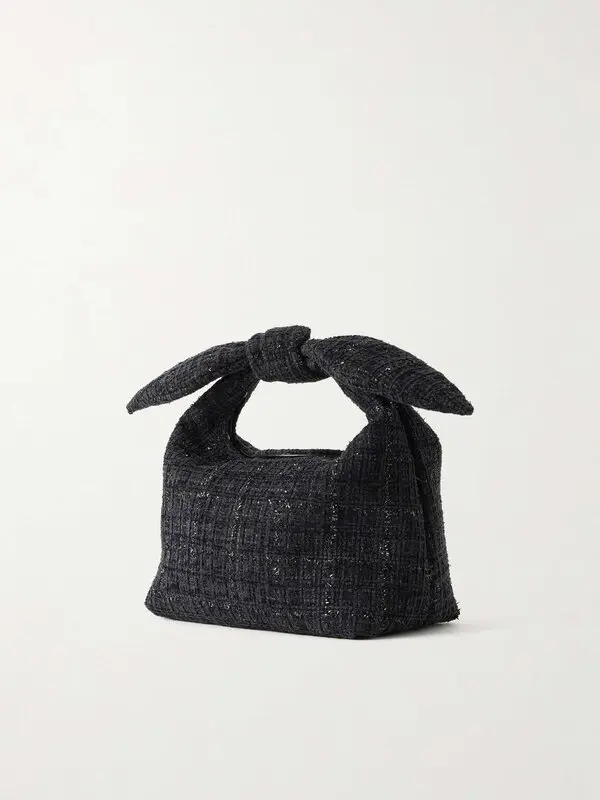 AQUAZZURA Bow Tie Mini Metallic Tweed Tote