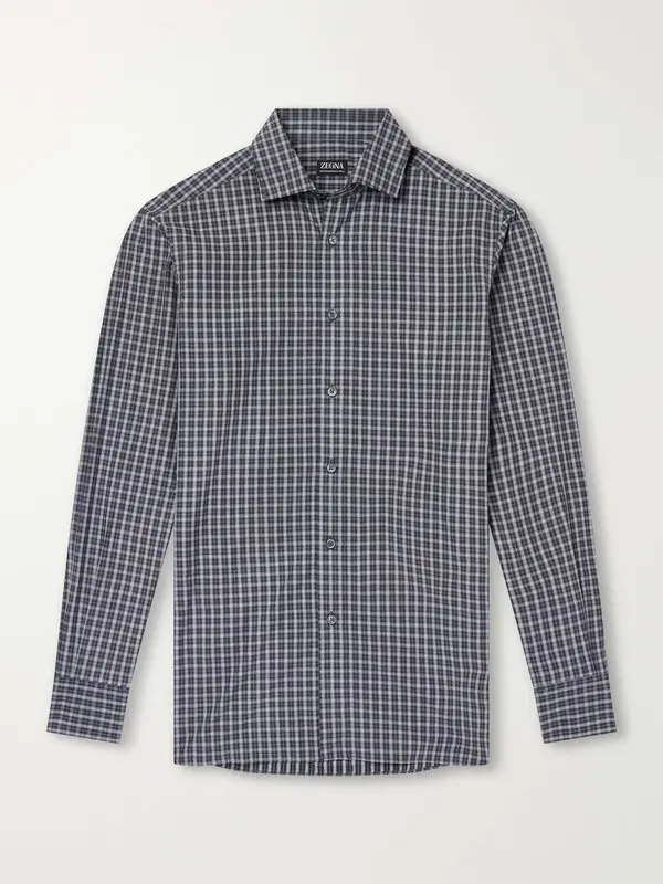 Zegna Centoquaranta Checked Cotton-twill Shirt - Gray