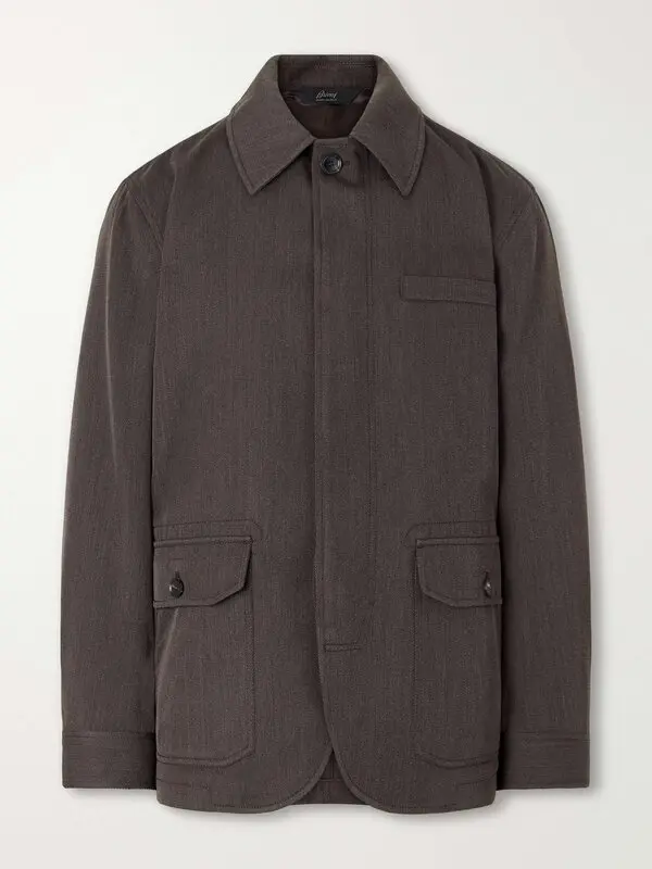 Brioni Leather-trimmed Wool-twill Jacket - Brown