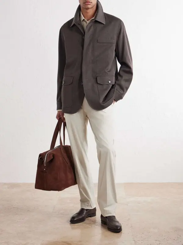 Brioni Leather-trimmed Wool-twill Jacket