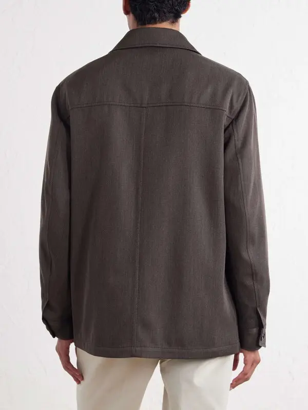 Brioni Leather-trimmed Wool-twill Jacket