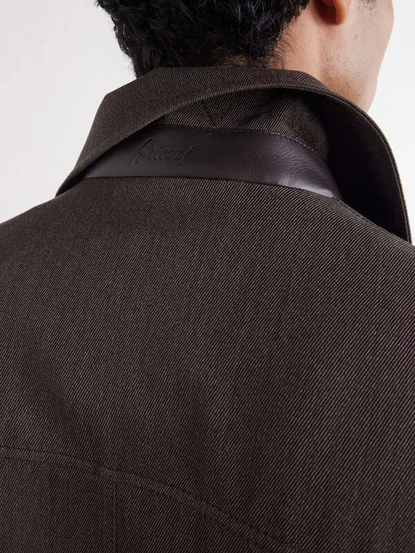 Brioni Leather-trimmed Wool-twill Jacket