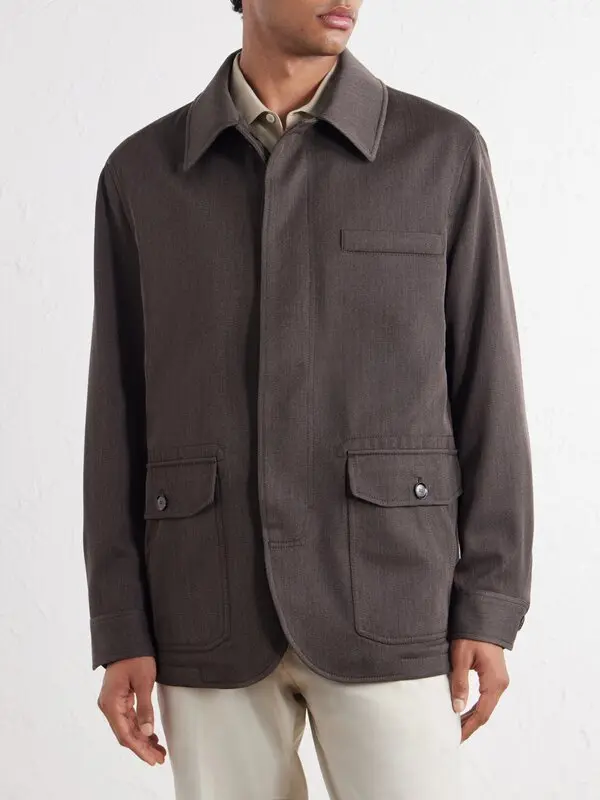 Brioni Wool-twill Jacket With Leather Trim