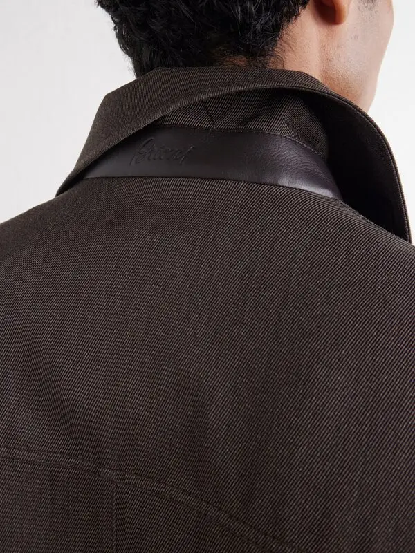 Brioni Wool-twill Jacket With Leather Trim