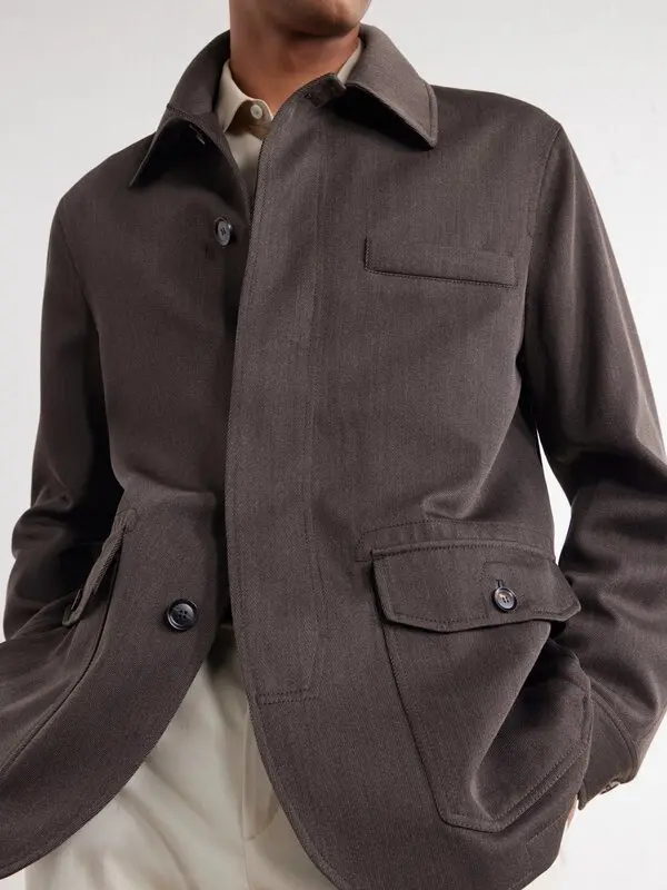 Brioni Wool-twill Jacket With Leather Trim