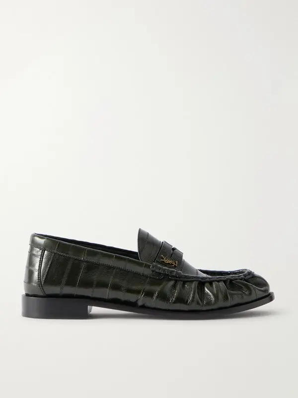Saint Laurent Monogram Croc-effect Leather Loafers