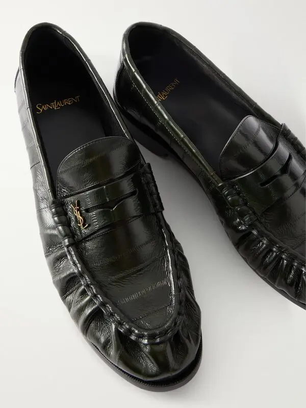 Saint Laurent Monogram Croc-effect Leather Loafers