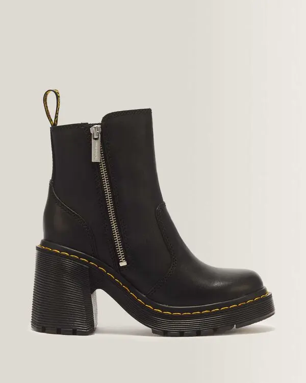 Dr. Martens Spence Zip Leather Heeled Boots - Black