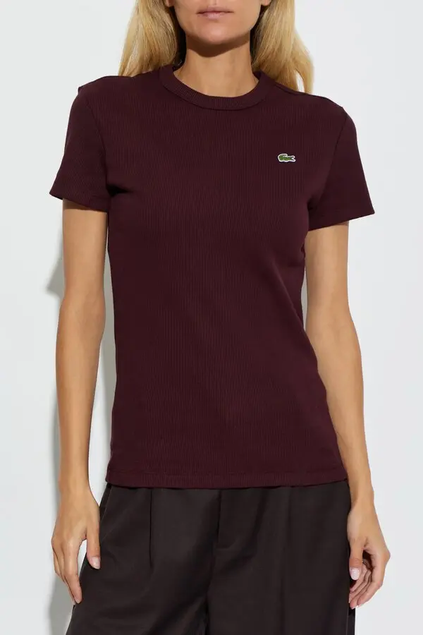 Lacoste Ribbed Cotton T-shirt With Logo Patch