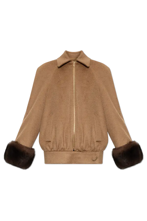 Valentino Garavani Wool Jacket With Fur Cuffs - Brown