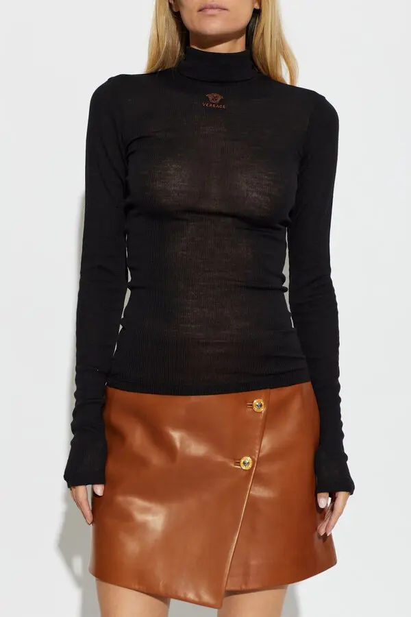Versace Wool Turtleneck With Embroidered Logo