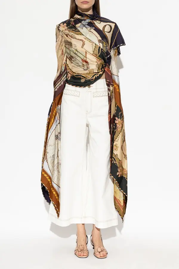 Zimmermann Silk Top With Decorative Side Tie And Multicolor Print