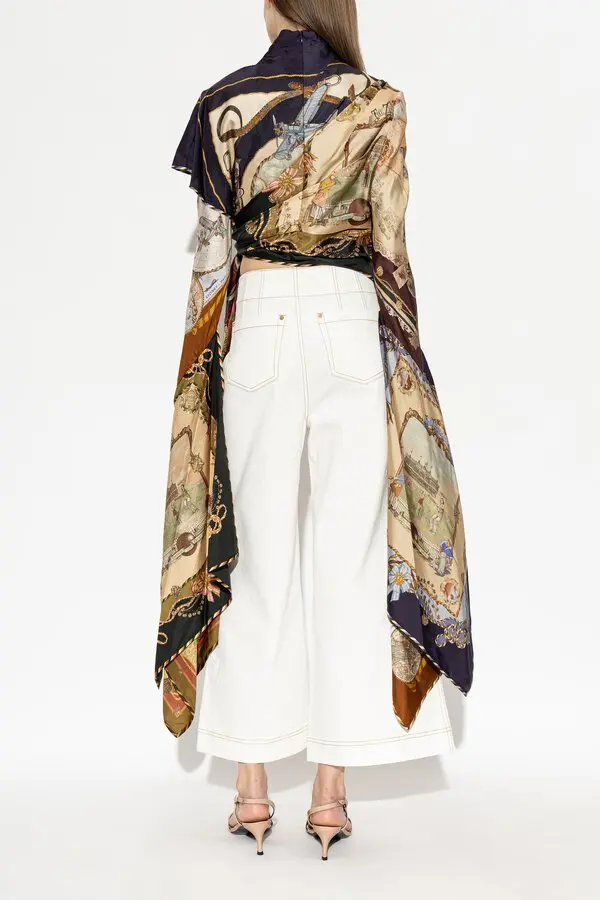 Zimmermann Silk Top With Decorative Side Tie And Multicolor Print