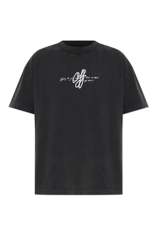 Off-White Oversized Cotton T-shirt With Graphic Print - Black