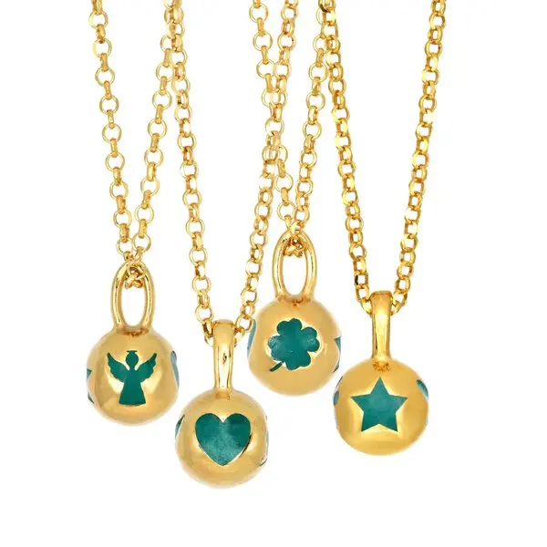 MYRTO KATRAMADOU JEWELLERY Green / Gold Melina Pendant Gold-plated Silver Pine Green Angel, Heart, Trefoil, Star - Green/gold