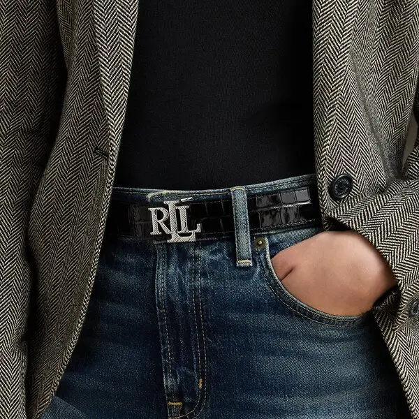 Ralph Lauren Logo Reversible Croc-embossed Belt - Black
