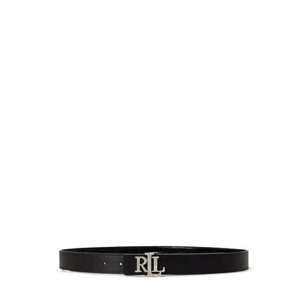 Ralph Lauren Logo Reversible Croc-embossed Belt - Black