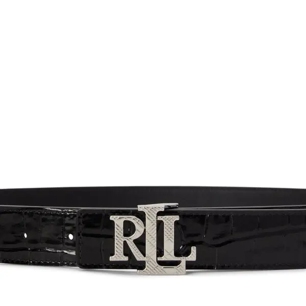 Ralph Lauren Logo Reversible Croc-embossed Belt - Black