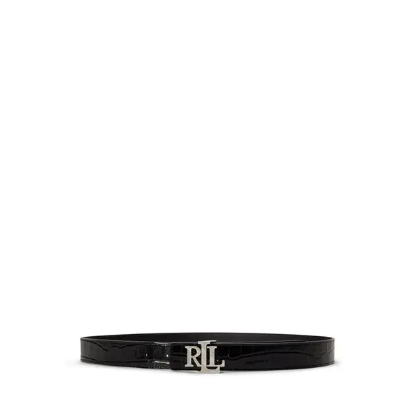 Ralph Lauren Logo Reversible Croc-embossed Belt - Black