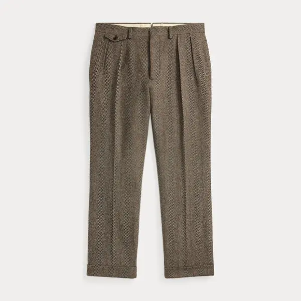 Ralph Lauren Slim Fit Wool-cotton Herringbone Trouser - Brown Multi