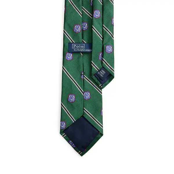 Ralph Lauren Silk Repp Club Tie With Crest Motif - Green