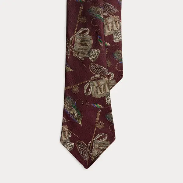 Ralph Lauren Vintage-inspired Fishing-print Silk Tie - Wine