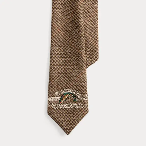 Ralph Lauren Embroidered Plaid Wool Tie - Brown