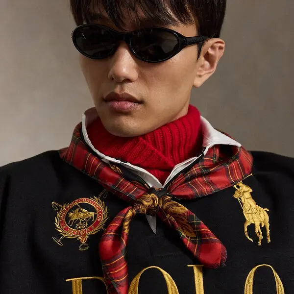 Ralph Lauren Crest Silk Twill Square Scarf - Red/gold Multi