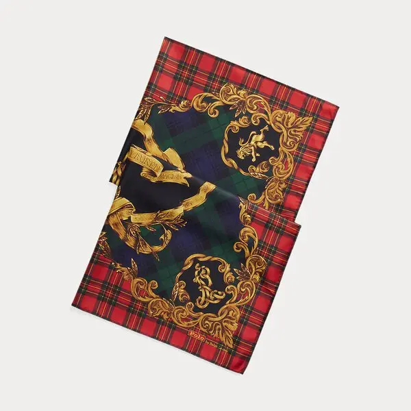 Ralph Lauren Crest Silk Twill Square Scarf - Red/gold Multi