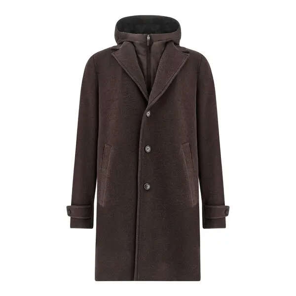 Paul & Shark 150's Wool Coat With Suede Inserts - Brown Coffee