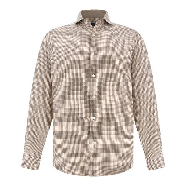 Paul & Shark X-soft Cotton Flannel Shirt With Houndstooth Pattern - White/beige Houndstooth Pattern