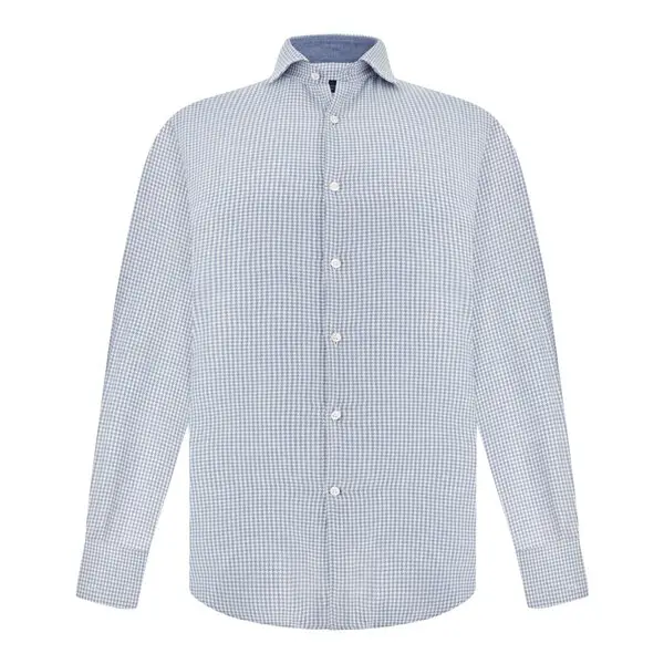 Paul & Shark X-soft Cotton Flannel Shirt With Houndstooth Pattern - White/light Blue Houndstooth Pattern