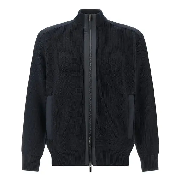 Paul & Shark Zip-up Cardigan In Soft Cool Touch Wool With Typhoon® Re-4x4 Stretch Details - Blue