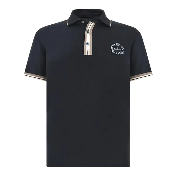 Paul & Shark X-soft Interlock Cotton Polo With Heraldic Embroidery And Striped Details
