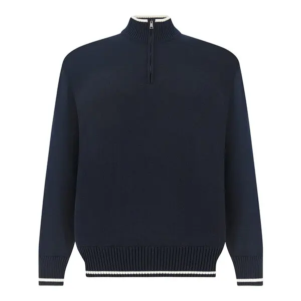 Paul & Shark Wool Half-zip Sweater With Contrasting Striped Trims