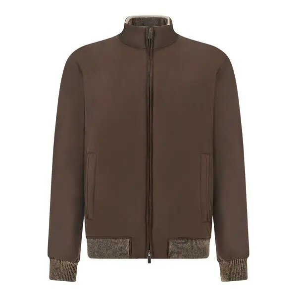 Paul & Shark Typhoon Re-4x4 Stretch Bomber Jacket With Suede Details - Coffe