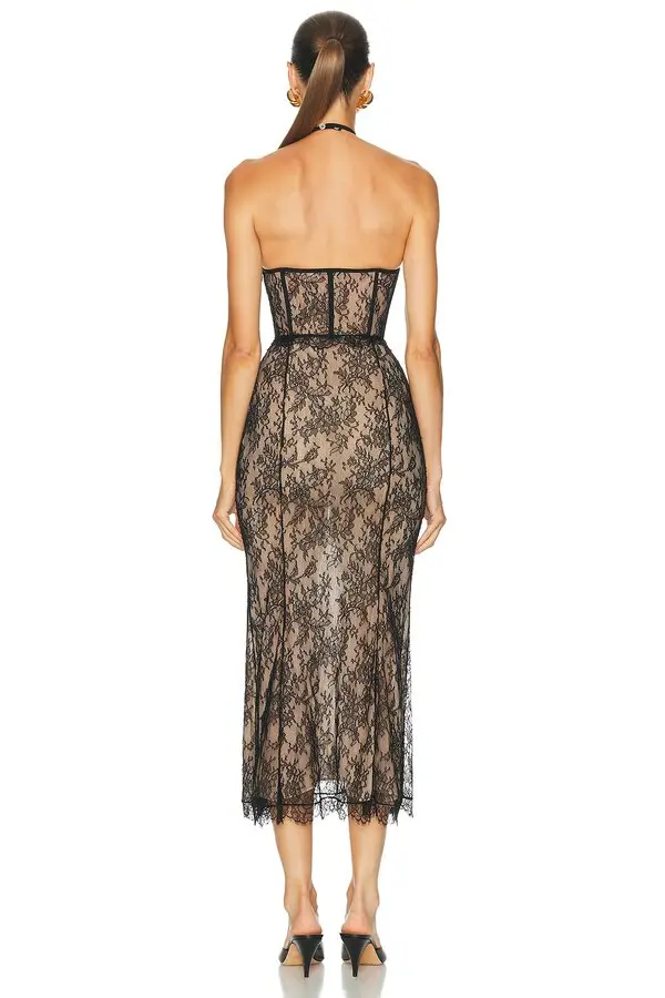 Alessandra Rich Chantilly Lace Bustier Evening Dress - Black