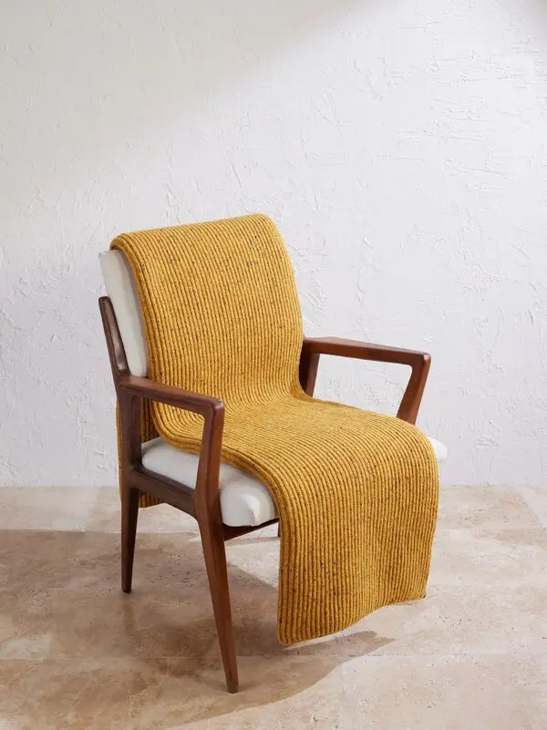 Inis Meáin Fisherman's Ribbed Wool And Cashmere-blend Blanket - Yellow