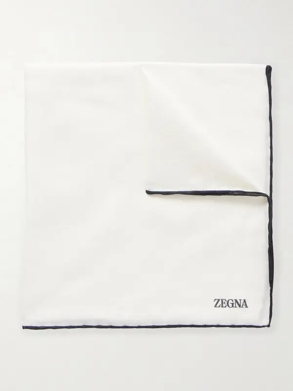 Zegna Logo-print Cotton And Silk-blend Pocket Square - White
