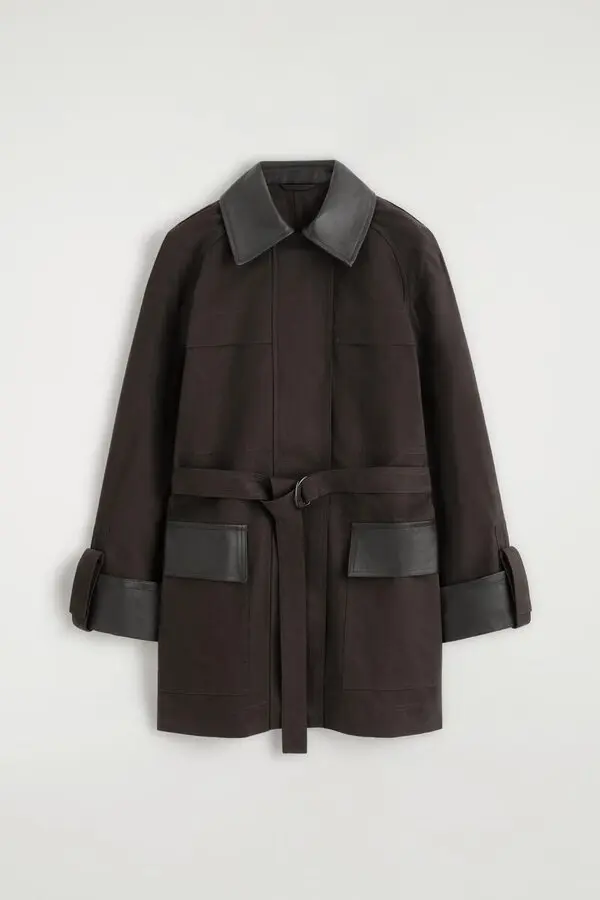 Cos Leather-trimmed Cotton Field Coat