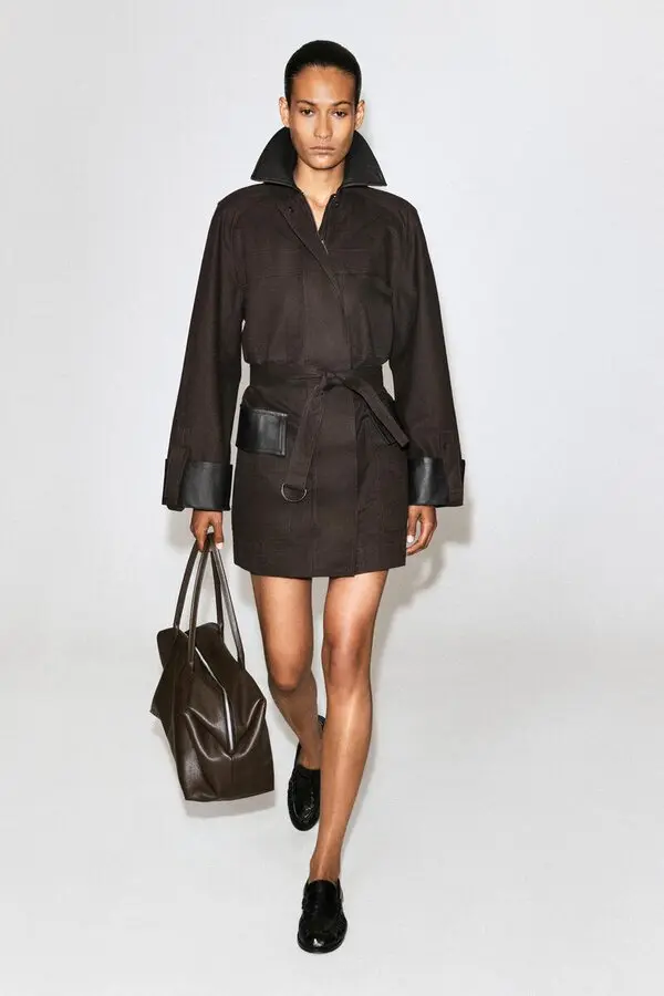 Cos Leather-trimmed Cotton Field Coat
