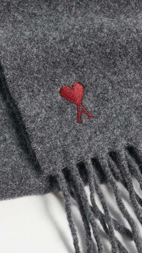 AMI Paris Quota Wool Scarf With Red De Coeur Embroidery