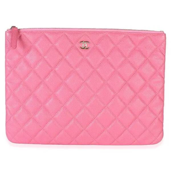Chanel Quilted Caviar O Case Clutch - Pink
