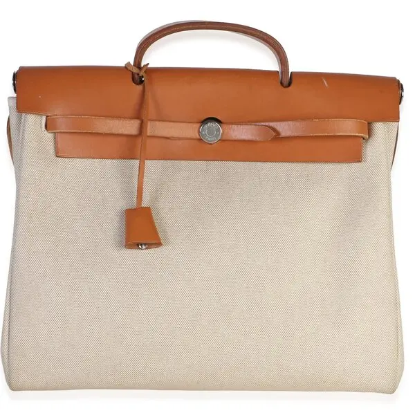 Hermès Natural Toile Vache Calfskin Herbag 39 Mm - Beige