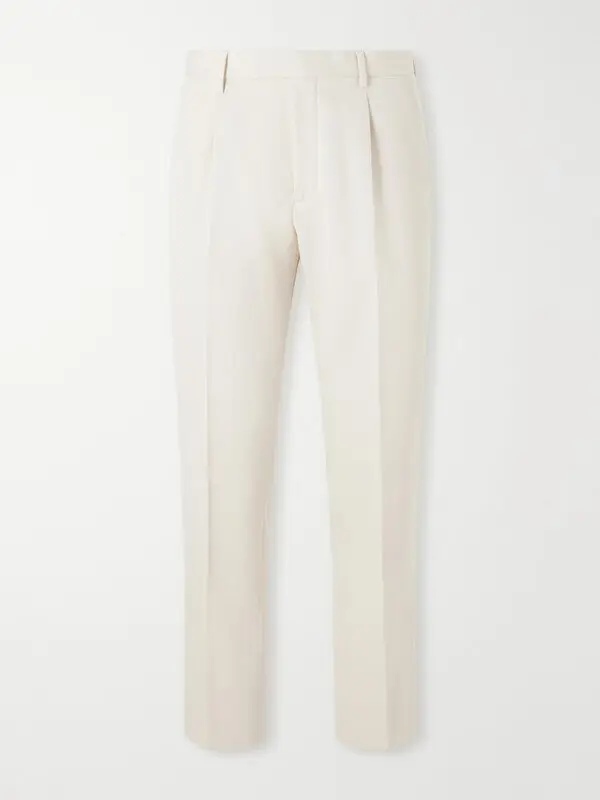 Zegna Straight-leg Cotton And Wool-blend Twill Trousers - Neutrals